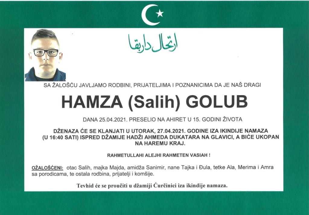 U 15-oj godini života na Ahiret preselio Golub (Salih) Hamza ...