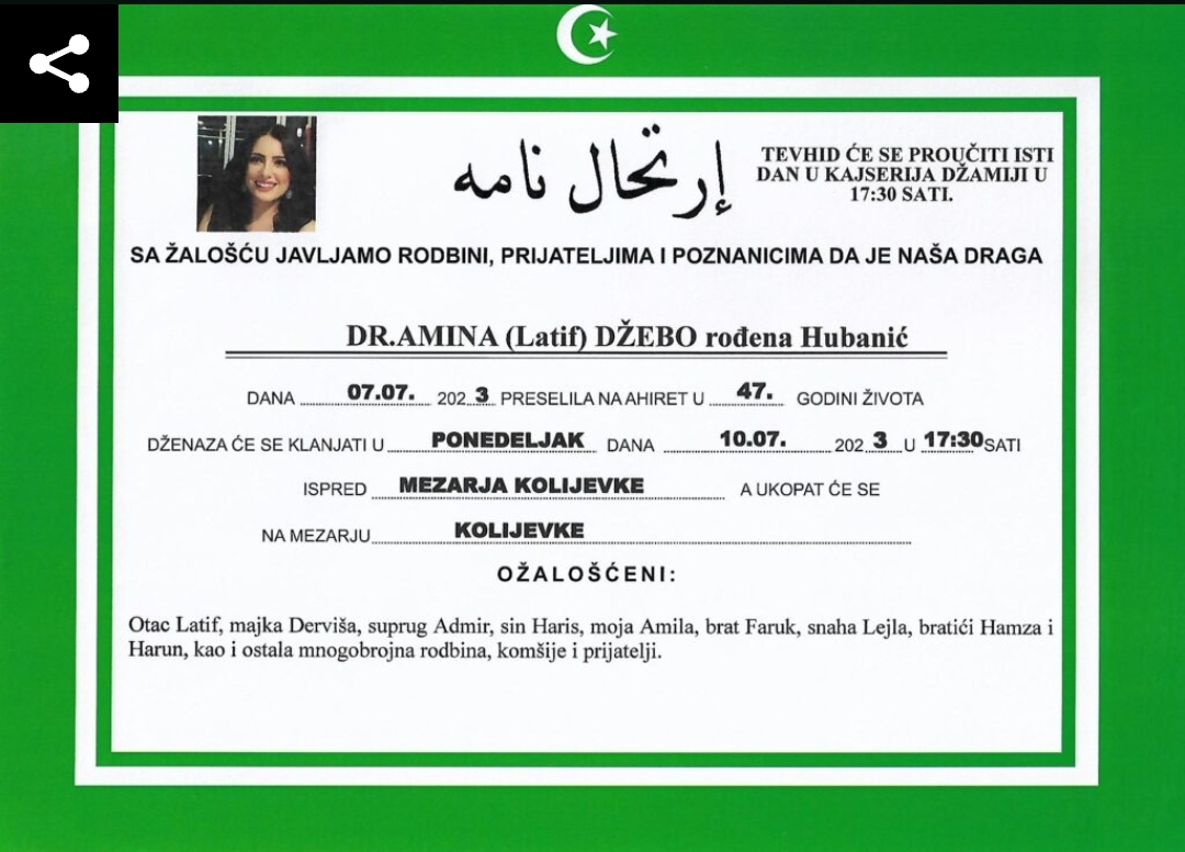 Na Ahiret preselila dr. Amina (Latif) Džebo - HABERHANA.com